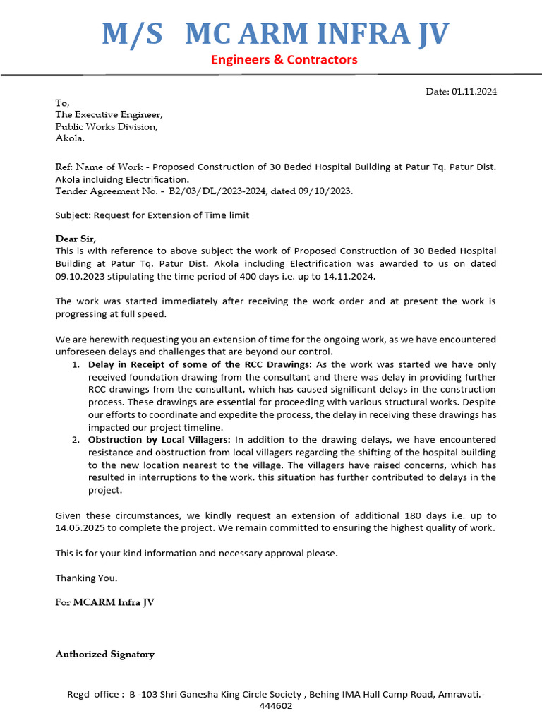 Letter For Extension in Time Limit | PDF