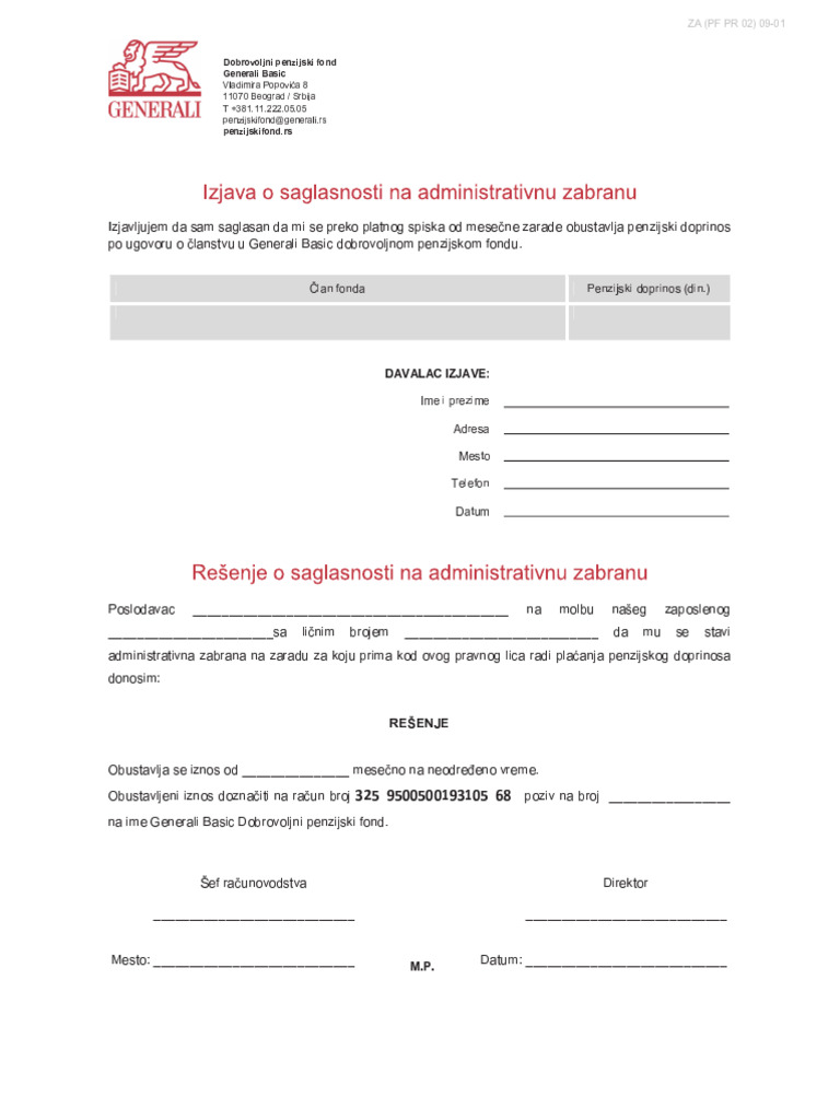 AZ Generali Basic Novi Racun | PDF