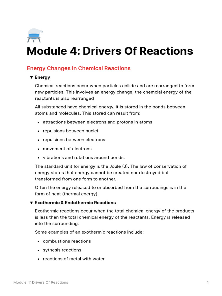Module 4 Drivers of Reactions | PDF | Chemical Reactions | Enthalpy