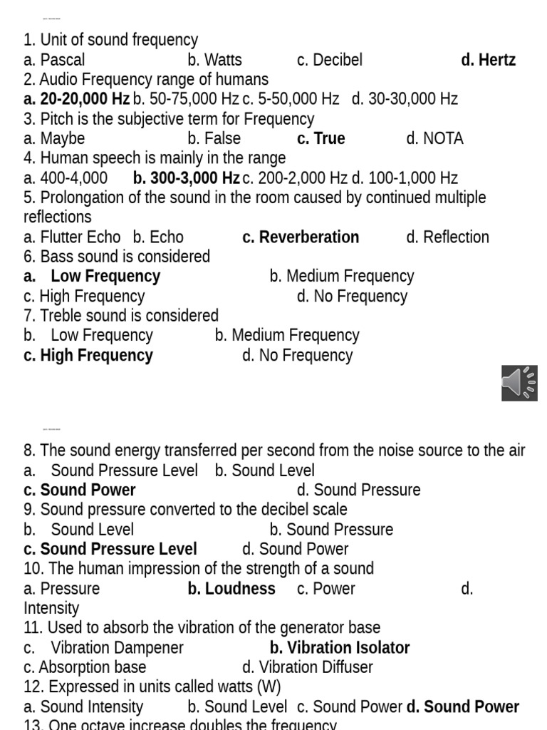 Sound Wave Quiz: Reflection & Absorption | PDF | Sound | Frequency