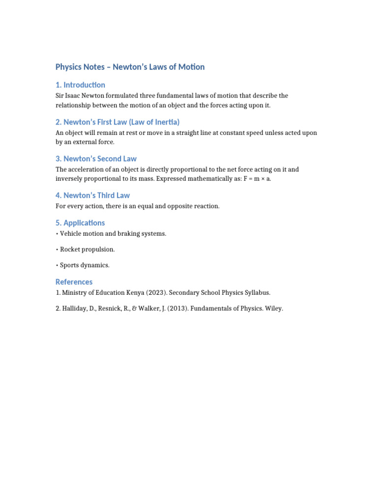 Physics Notes Newtons Laws of Motion | PDF