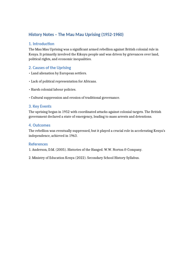 History Notes Mau Mau Uprising | PDF