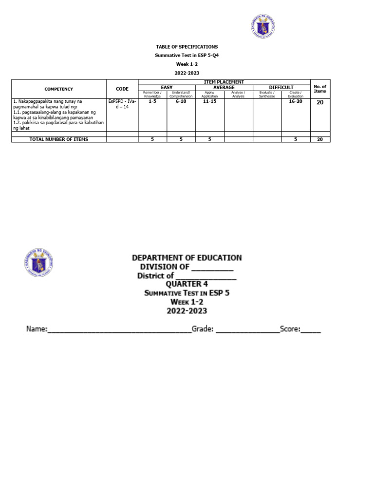 Grade 5 Summative Test Science | PDF