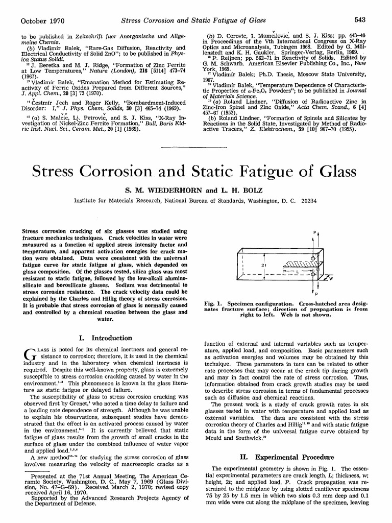Stress Corrosion and Static Fatigue of Glass | PDF | Fracture | Fatigue ...