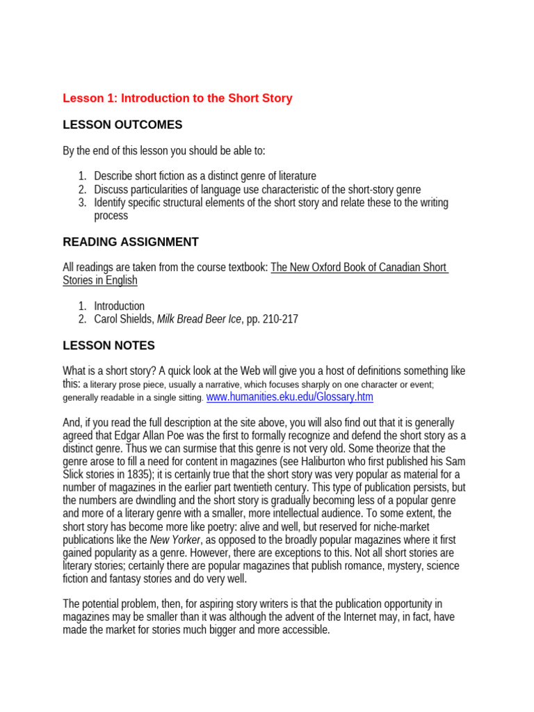 How To Critique Short Stories. Lesson 1 | PDF | Genre | Short Stories