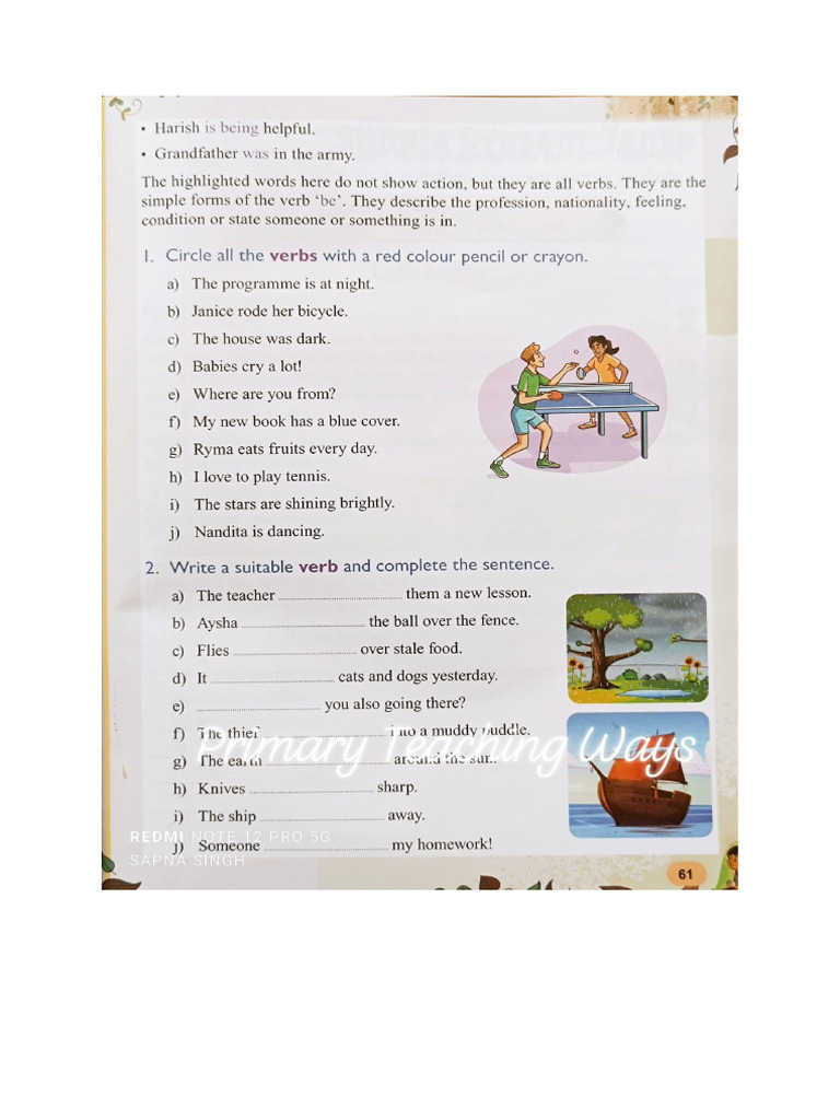 Exercise For Clas 3 English Verbs | PDF
