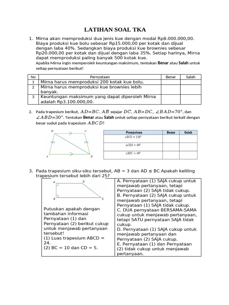 Latihan Soal Tka | PDF