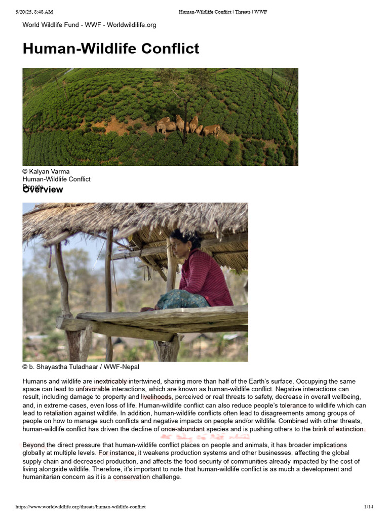 Human-Wildlife Conflict - Threats - WWF 1 | PDF | Cost Of Living ...