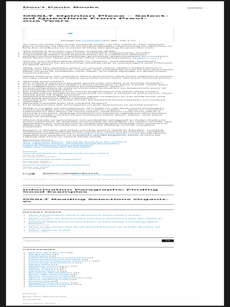 OSSLT Opinion Piece Topics List | PDF | Proofreading | Learning