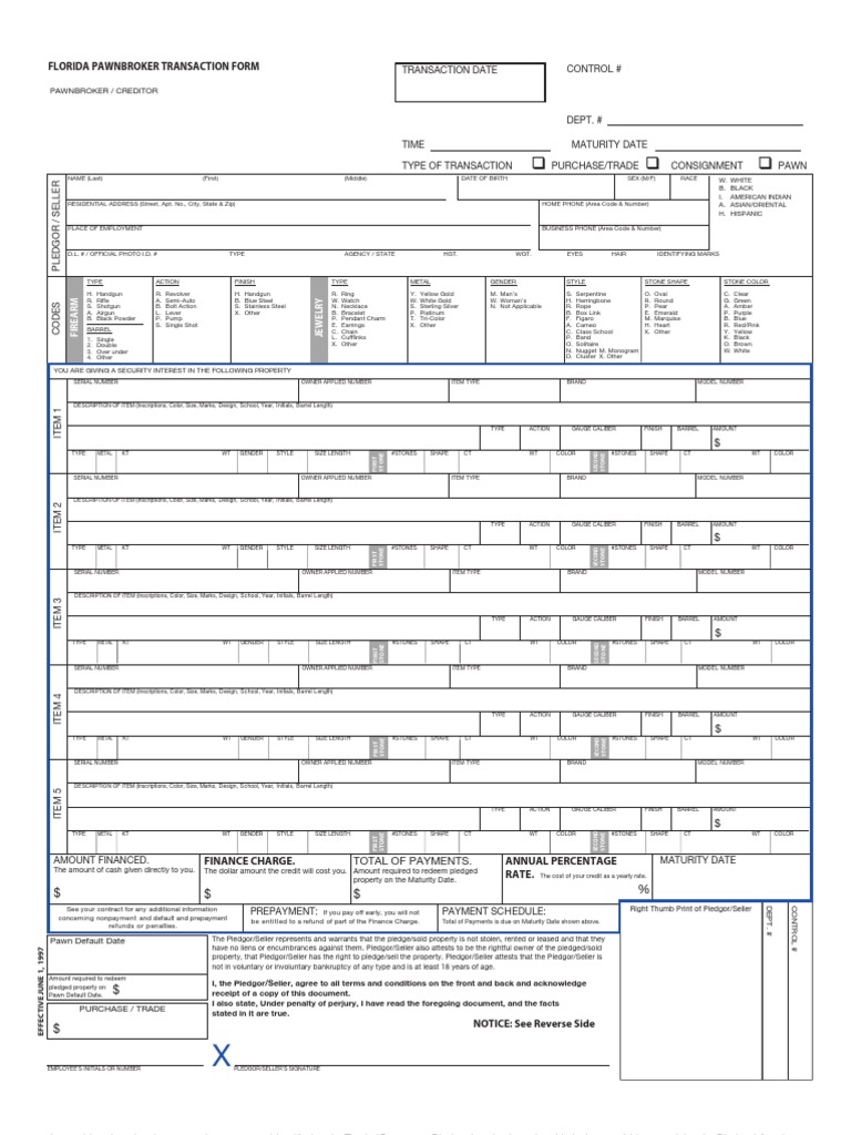 LF-FL05 FDLE Transaction Form 12-09-46 | PDF | Pawnbroker | Financial ...