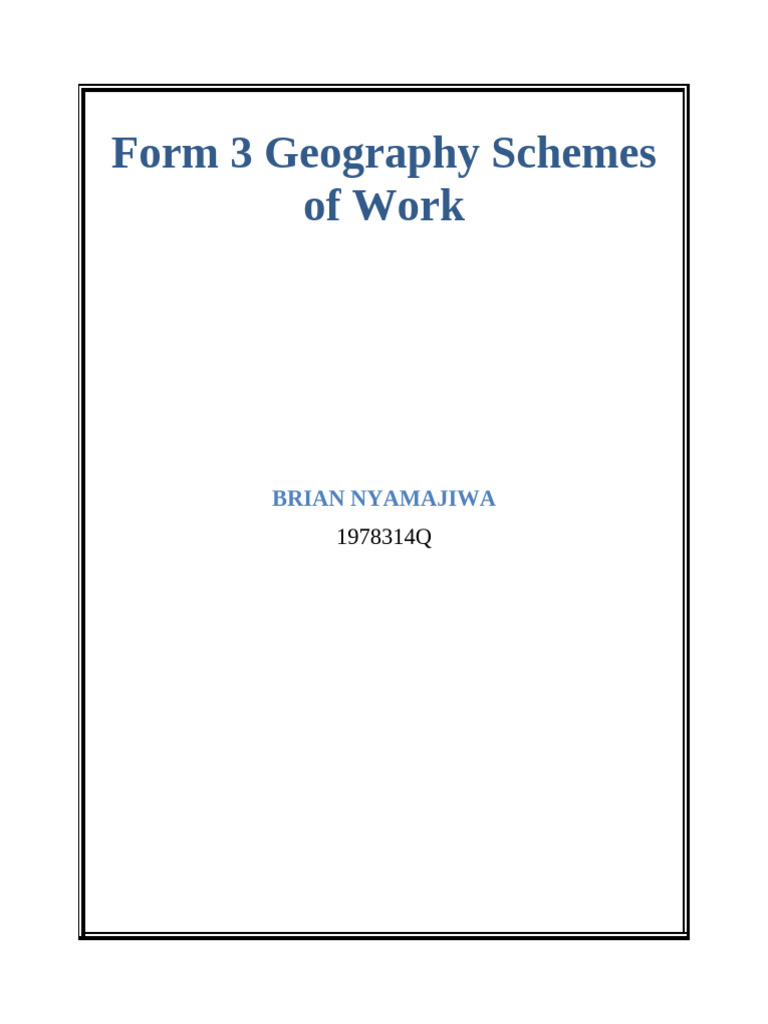 Form 3 Geography Schemes of Work | PDF | Map | Earth Sciences