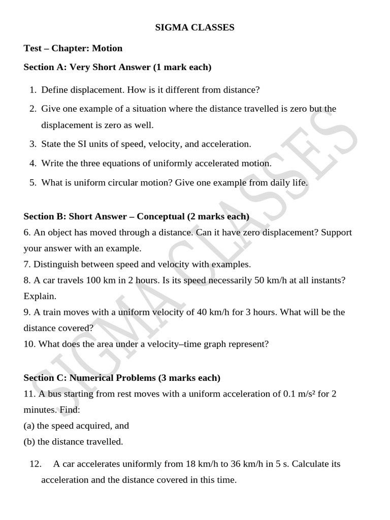 Make Test of 15 Questions | PDF | Speed | Acceleration