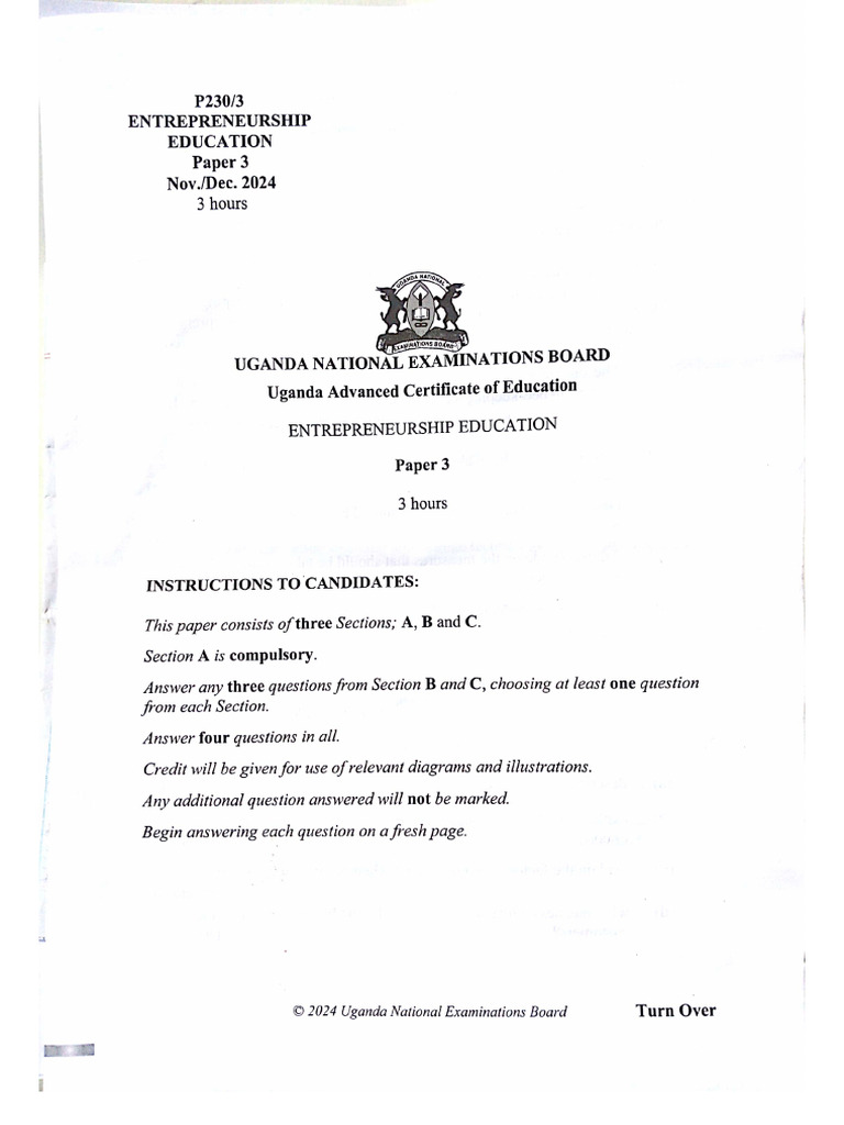Uace Uneb Ent3 2024 | PDF