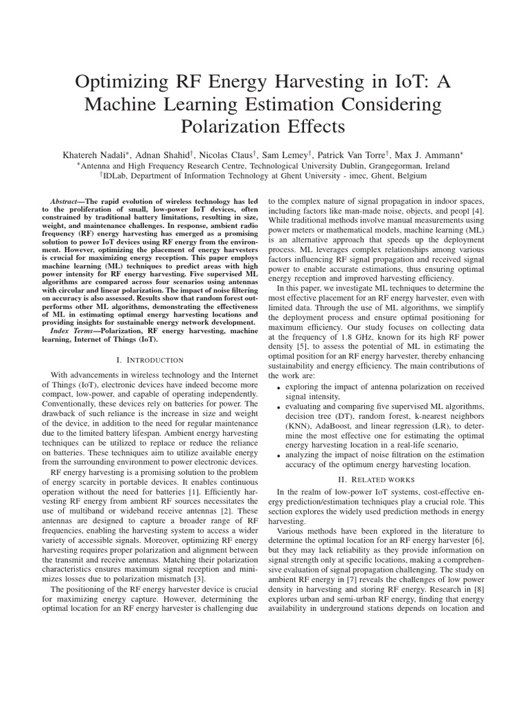 ML-Optimized RF Energy Harvesting for IoT | PDF | Antenna (Radio ...
