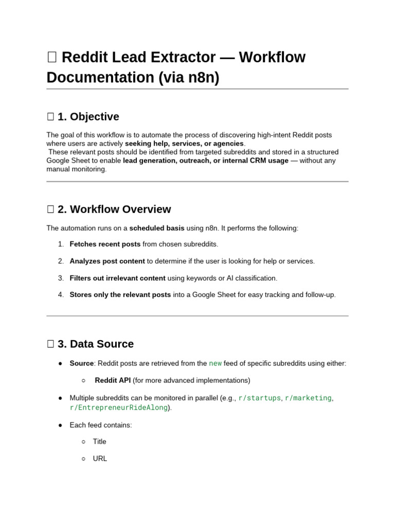 Reddit Lead Extraction Workflow | PDF | Artificial Intelligence ...