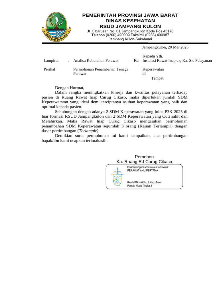 Surat Permohonan Penambahan SDM Keperawatan | PDF