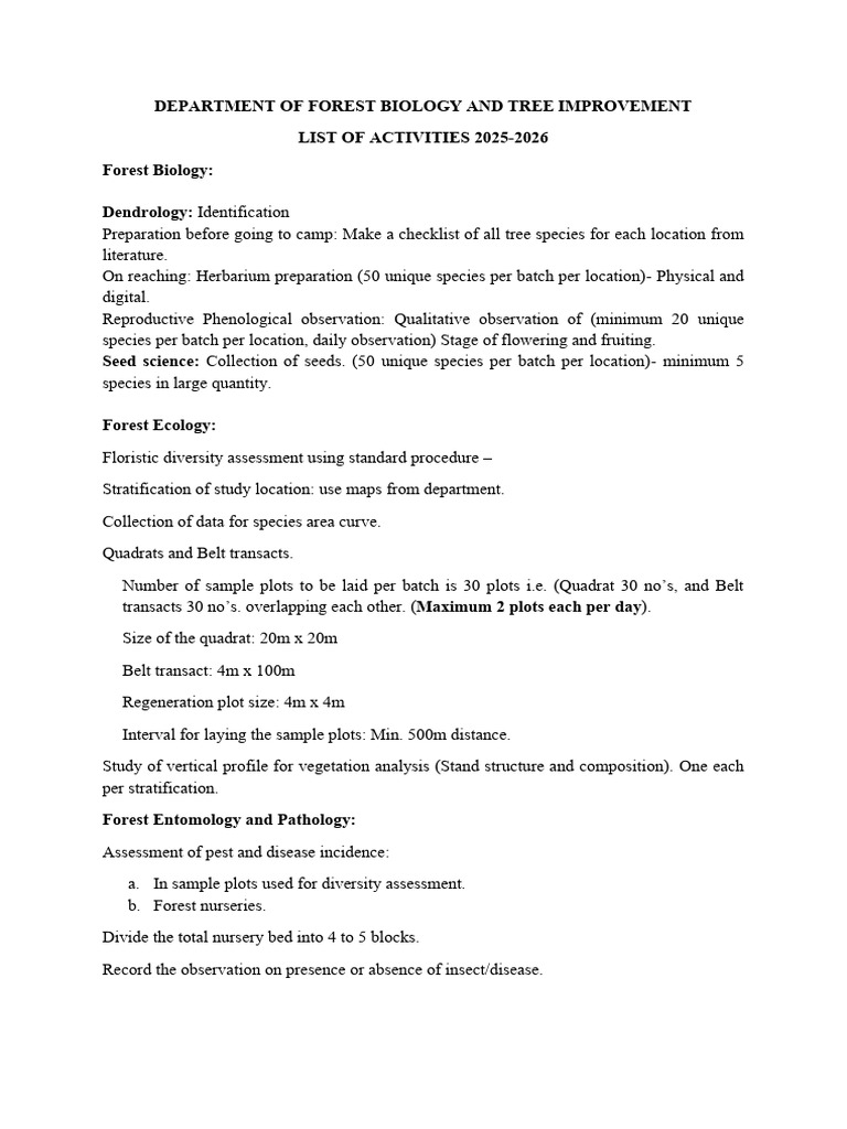 Department of Forest Biology and Tree Improvement Fwep | PDF ...