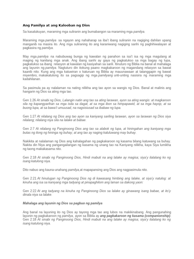 Ang Pamilya at Ang Kalooban | PDF