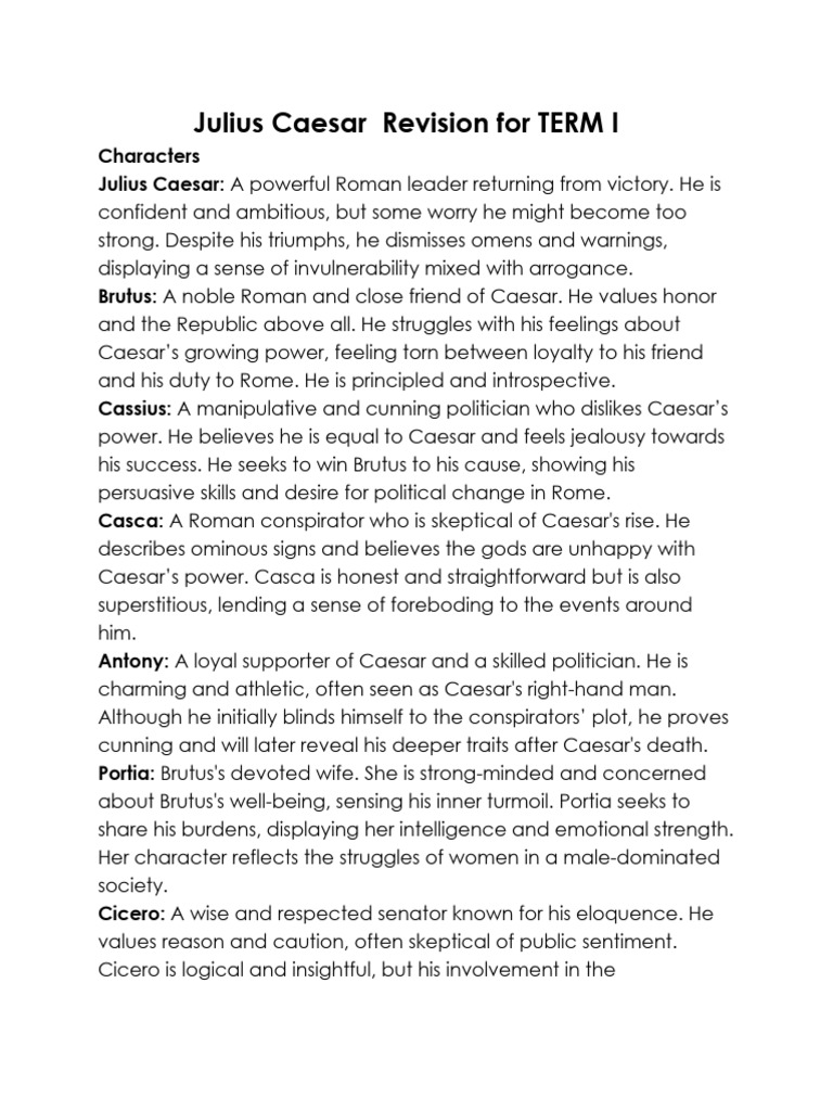 Julius Caesar Character Analysis & Summary | PDF | Julius Caesar | Mark ...