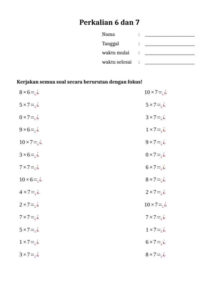 Perkalian 6 Dan 7 | PDF