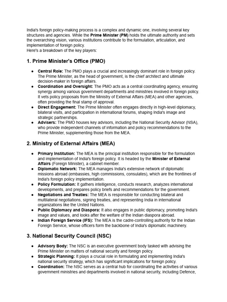Foreign Policy Making Process in India, Structures... | PDF | National ...