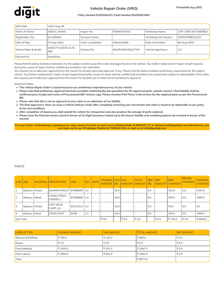 JK12B9425_202500923067_VRO_08Aug2025175436_FC33FCA38DA64ACA9F5769CC237B88CD | PDF | Taxes | Vehicles