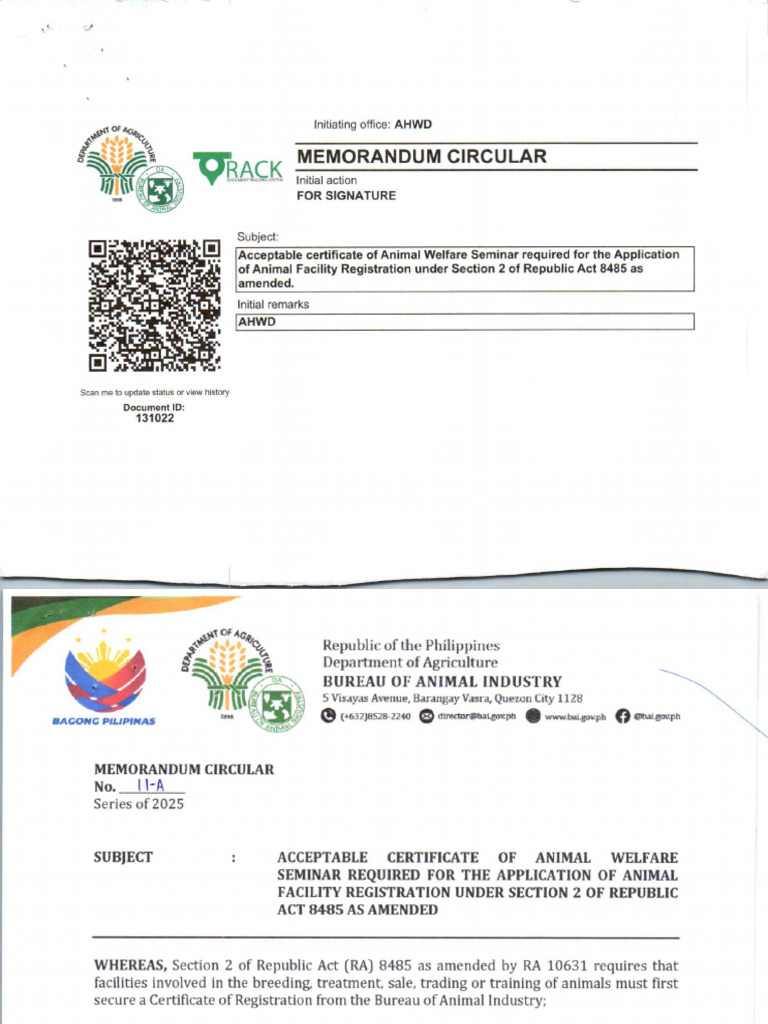 BAI - Memorandum Circular No. 11-A (Acceptable Certificate of Animal ...