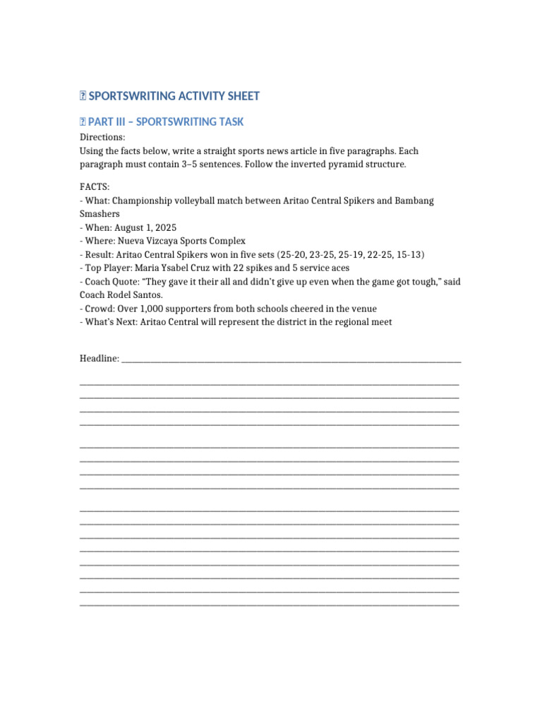 Volleyball Championship Writing Guide | PDF