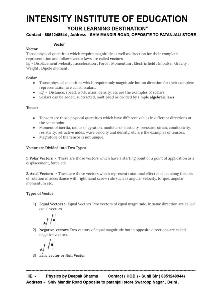 Vector Class 11 Physics | PDF | Euclidean Vector | Physics