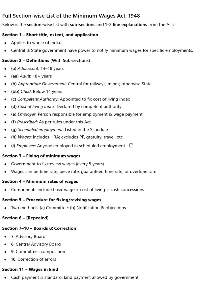 Minimum Wages Act - Sections | PDF | Cost Of Living | Wage