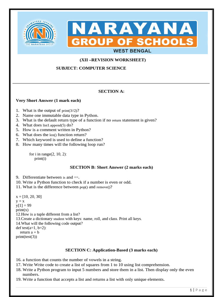 Computer Science Revision Worksheet | PDF | Python (Programming ...