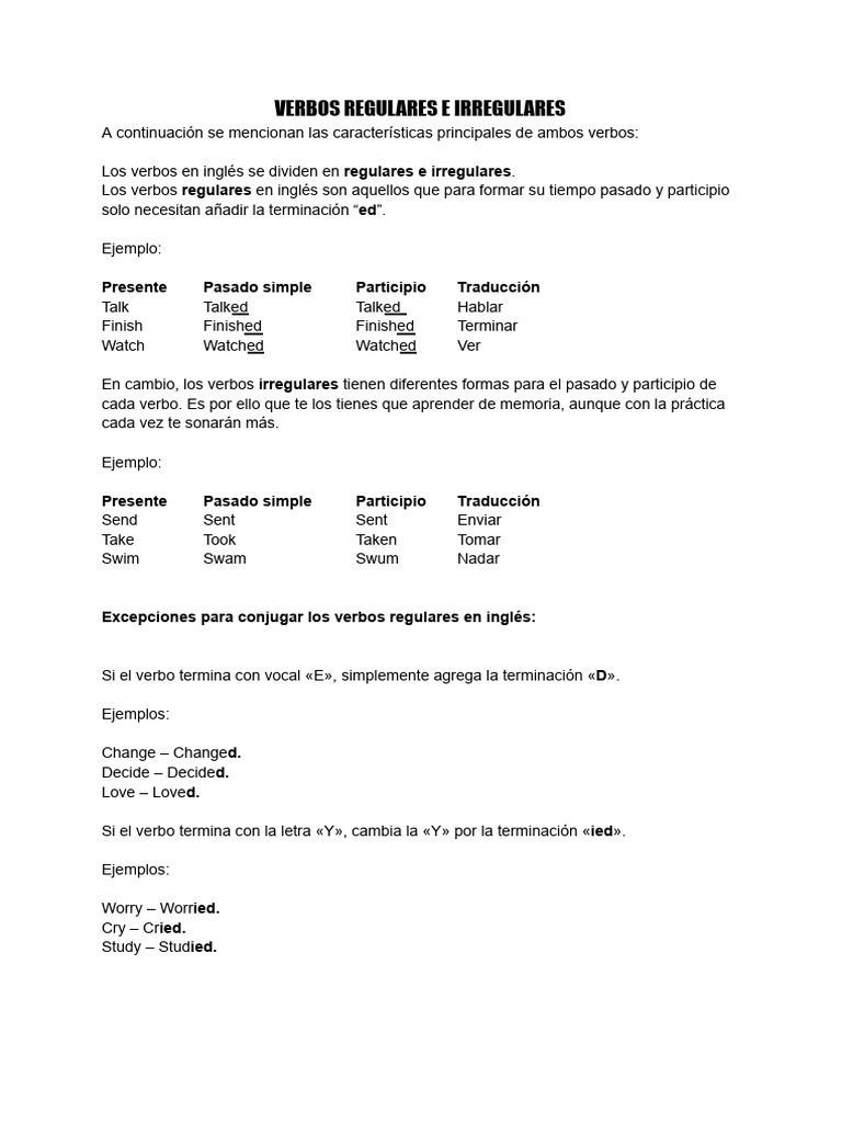 Verbos Regulares e Irregulares | PDF | Verbo | Idiomas