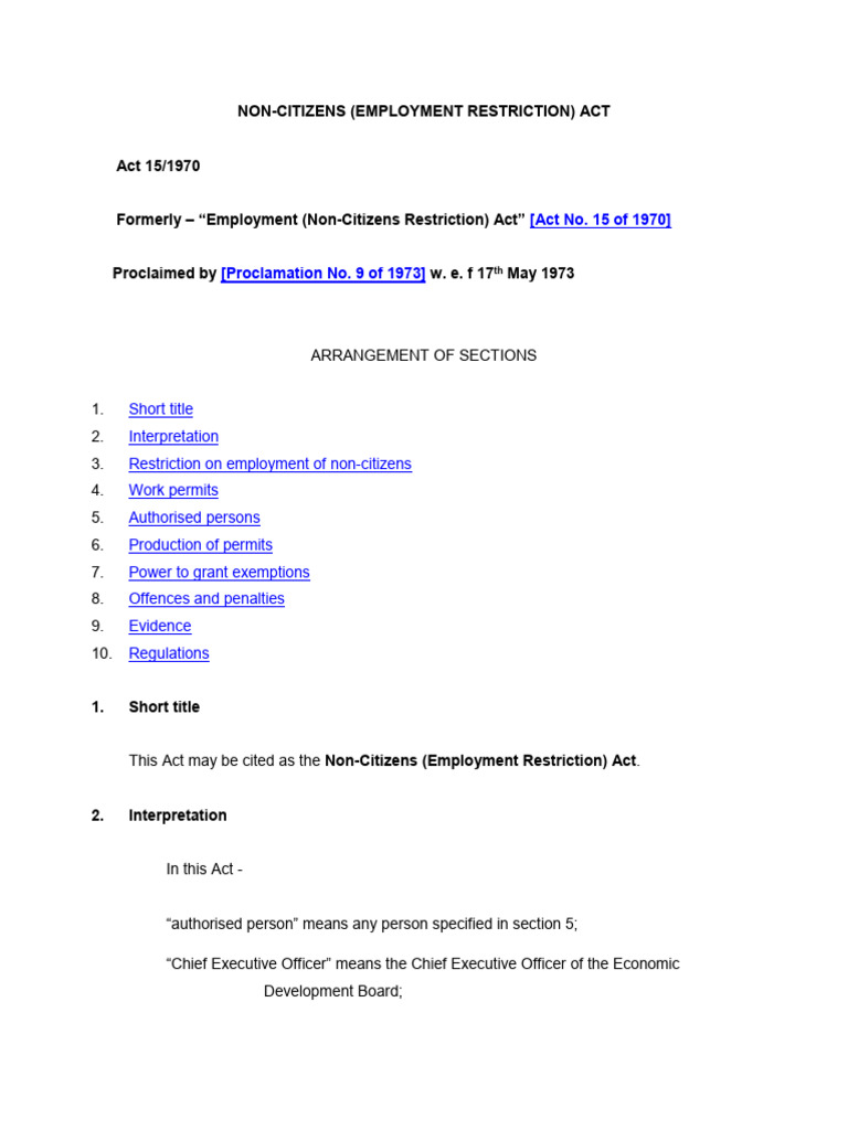 Non Citizens Employment Restriction Act 19701 3 | PDF | Identity ...