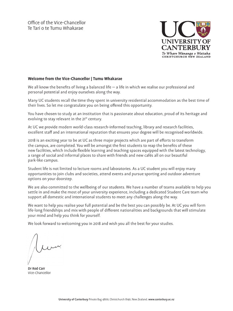 Welcome Message from UC Vice-Chancellor | PDF