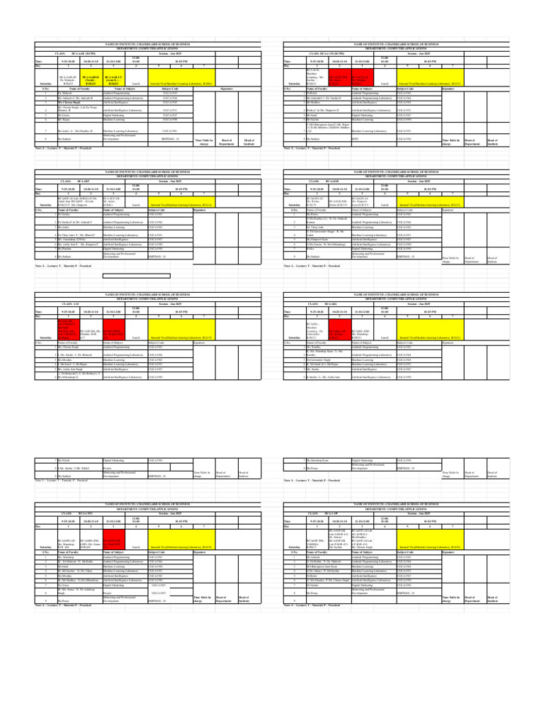 BCA Class Timetable - Chandigarh School | PDF | Science | Artificial ...