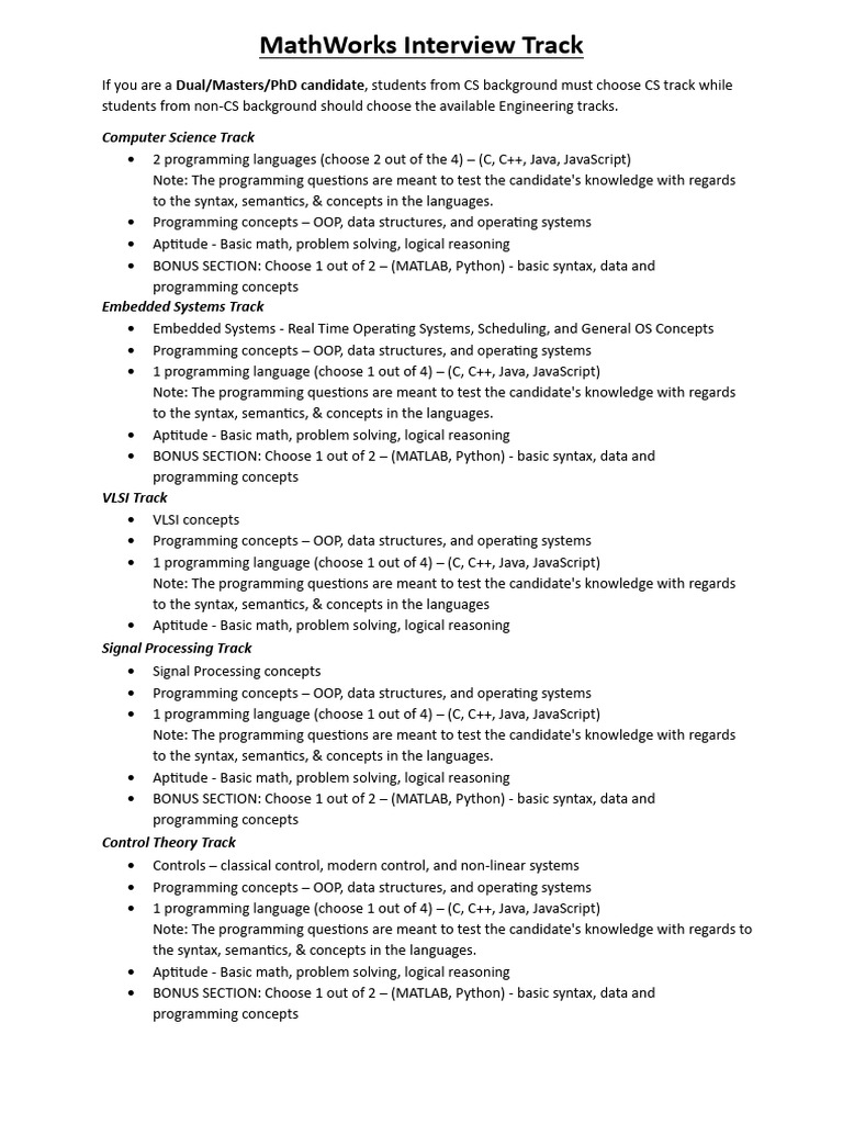 MATLAB in MathWorks Interview Tracks | PDF | Programming Language ...