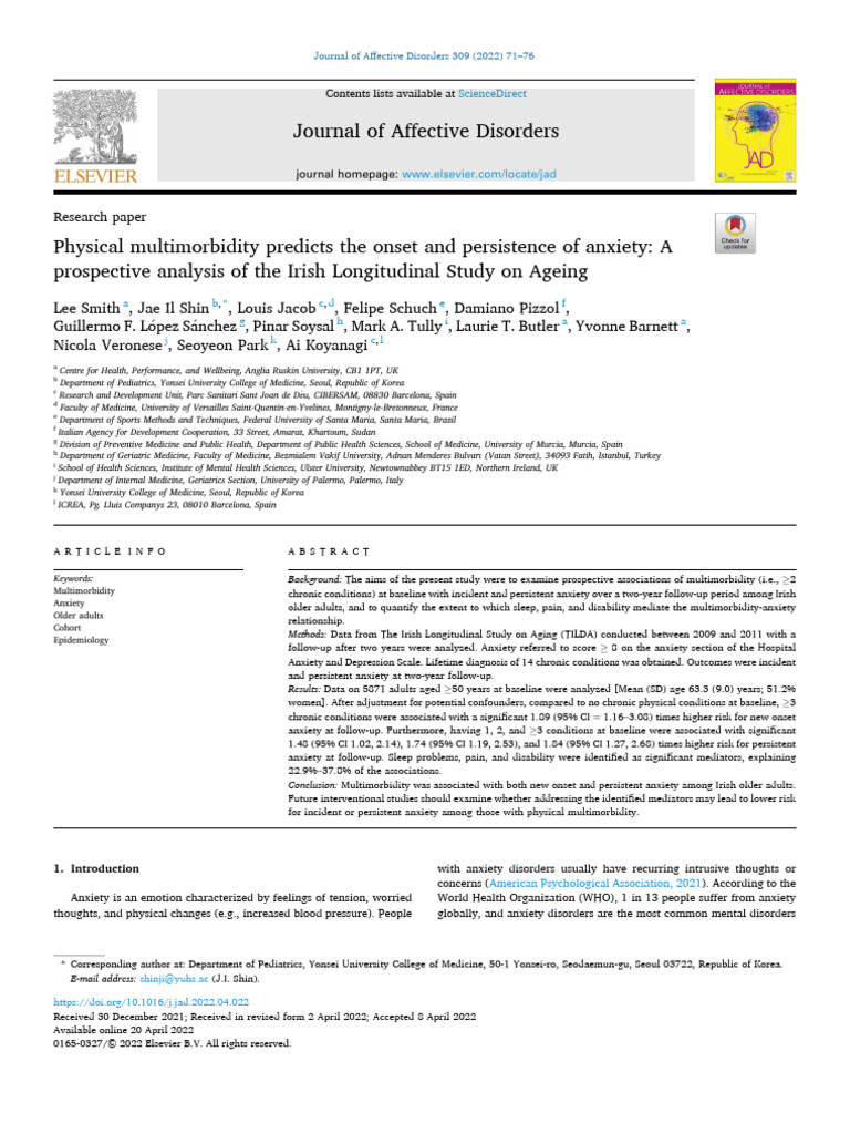 Journal of Affective Disorders: Research Paper | PDF | Anxiety ...