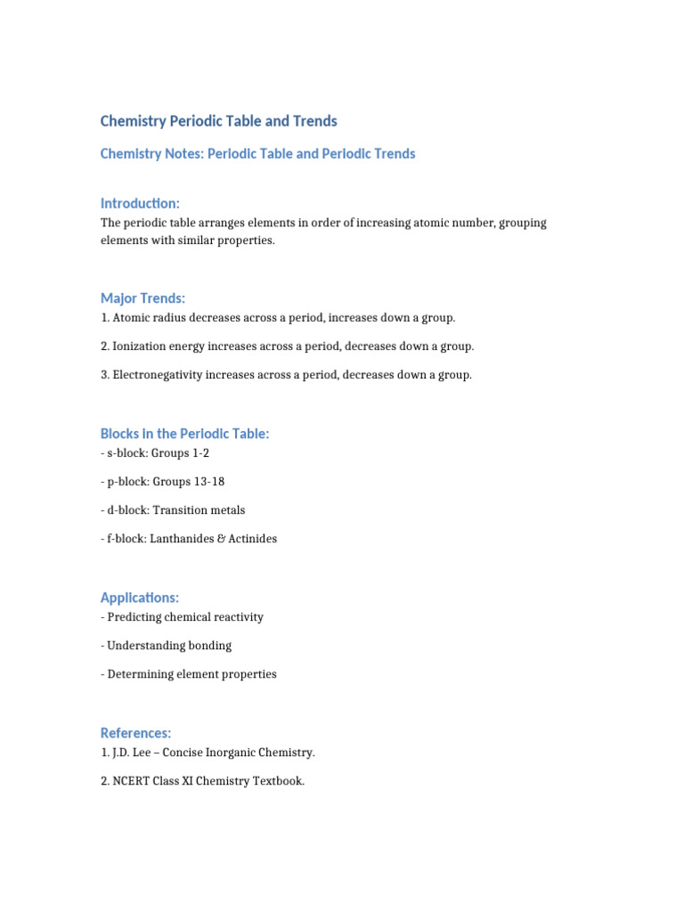 Chemistry Periodic Table and Trends | PDF