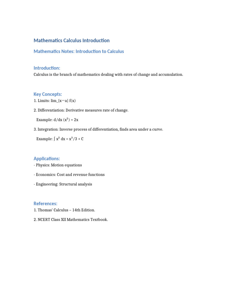 Mathematics Calculus Introduction Pdf