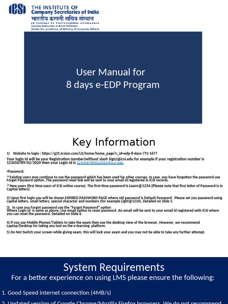 e-EDP Program Login Instructions | PDF | Password | Cyberspace