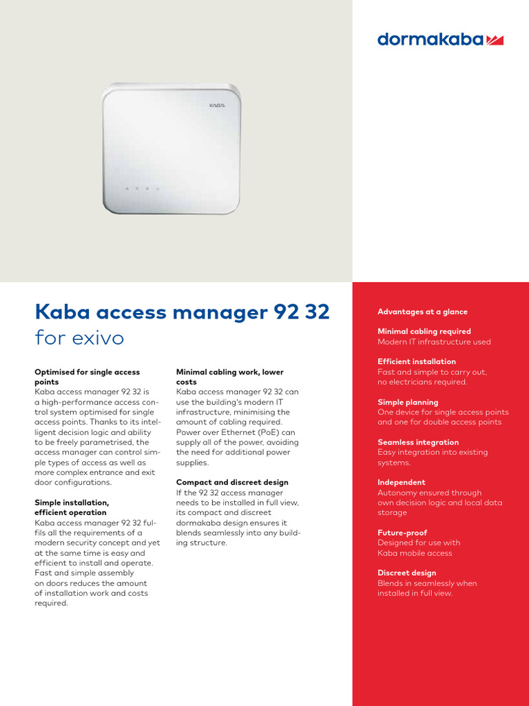 DORMAKABA - FS - Access Manager 9232 (For Exivo) | PDF | Manufactured ...
