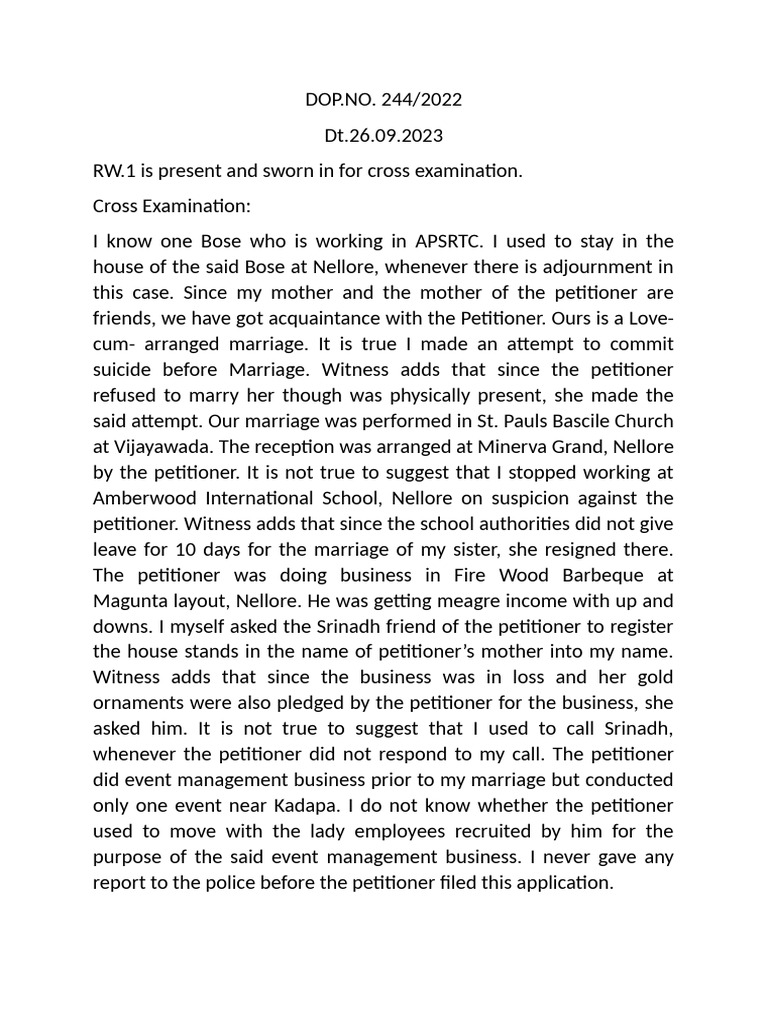 Cross Examination of RW-1 | PDF