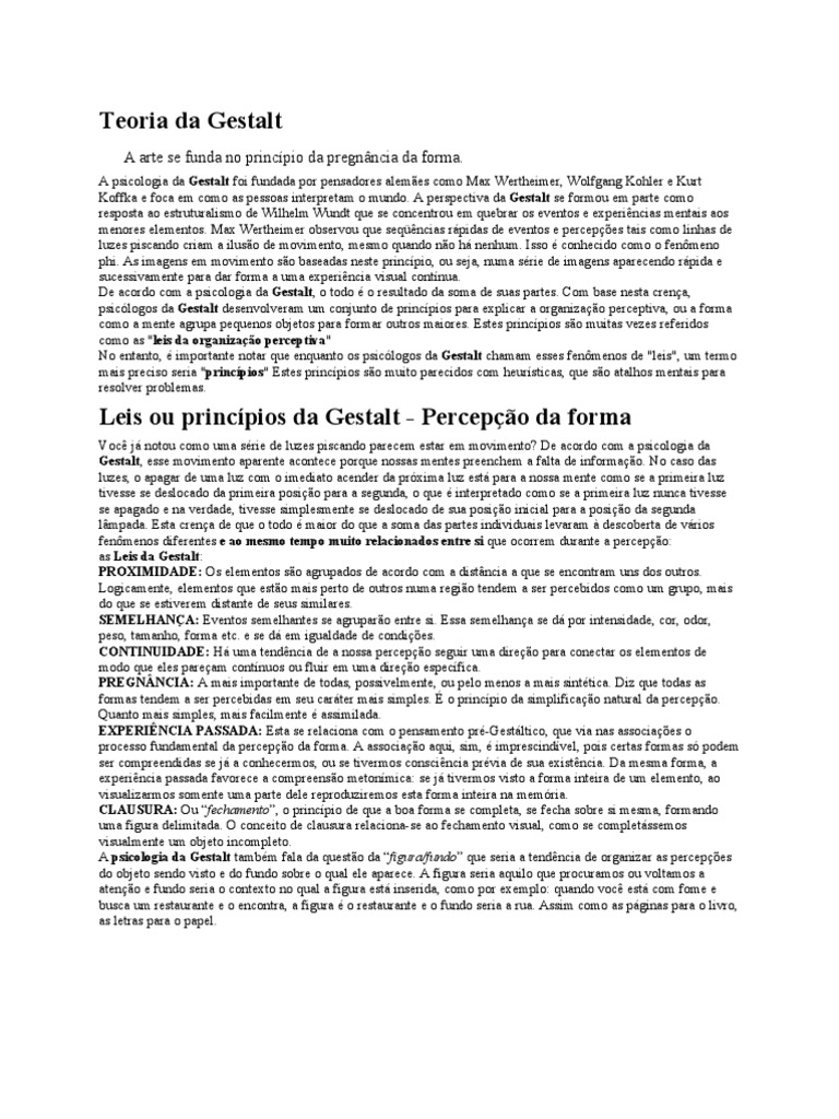 Teoria Da Gestalt | PDF | Percepção | Psicologia