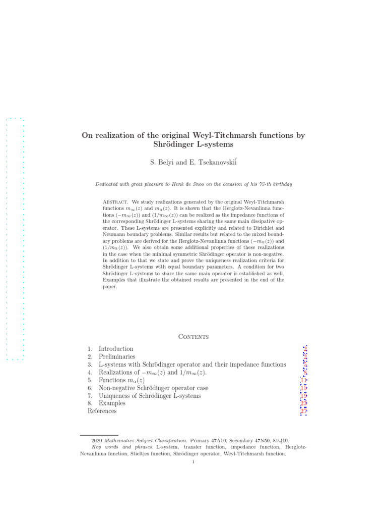 Belyi 2021 On Realization of The Original Weyl | PDF | Linear Algebra | Mathematical Analysis