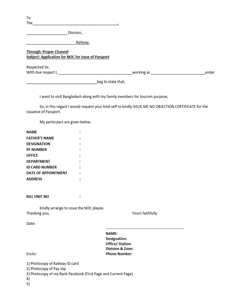Application for NOC for Passport Blank | PDF