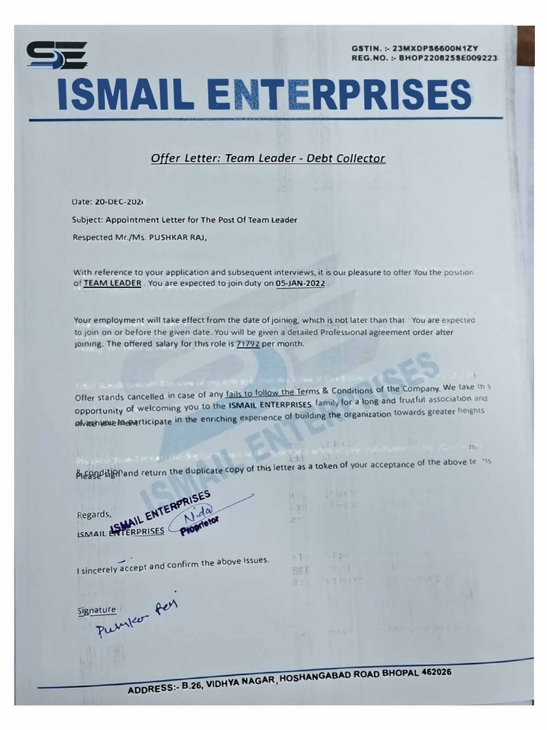 Offer Latter 1 | PDF