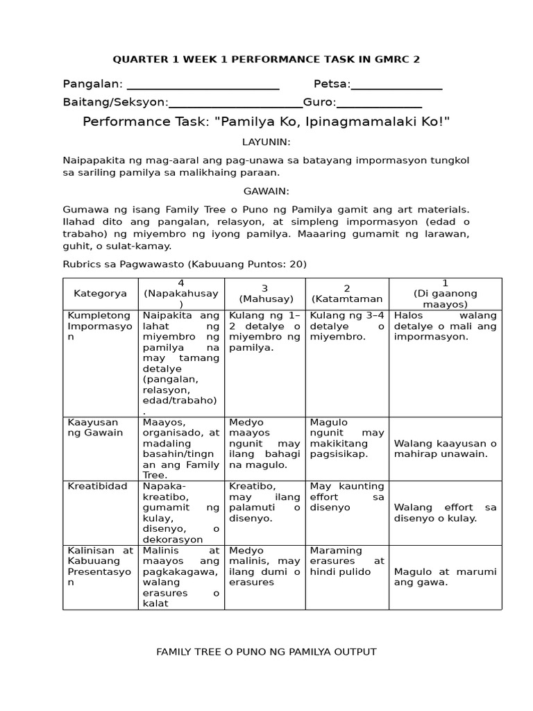 Performance Task 1 Grade 2 | PDF