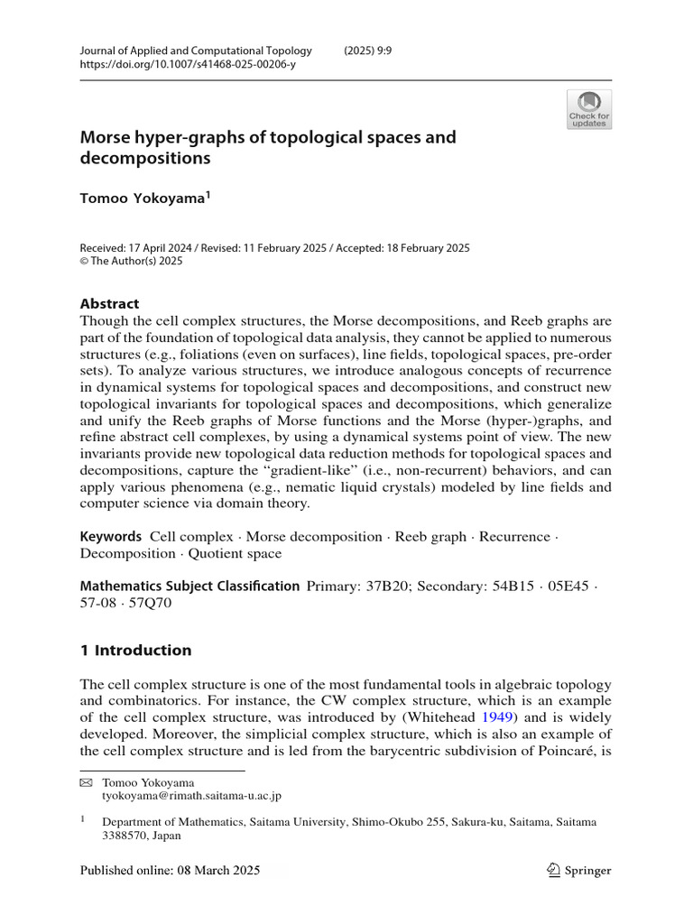Morse Hyper-Graphs of Topological Spaces and Decompositions | PDF | Dynamical System | Topology