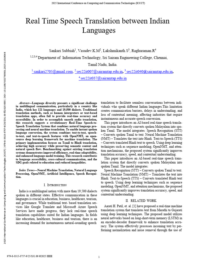 Real-Time Speech Translation in India | PDF | Speech Recognition ...