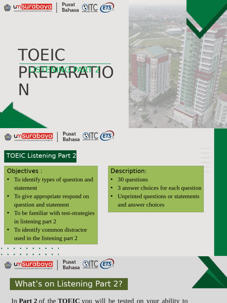 TOEIC Listening Part 2 Strategies | PDF | Question | Linguistic Typology
